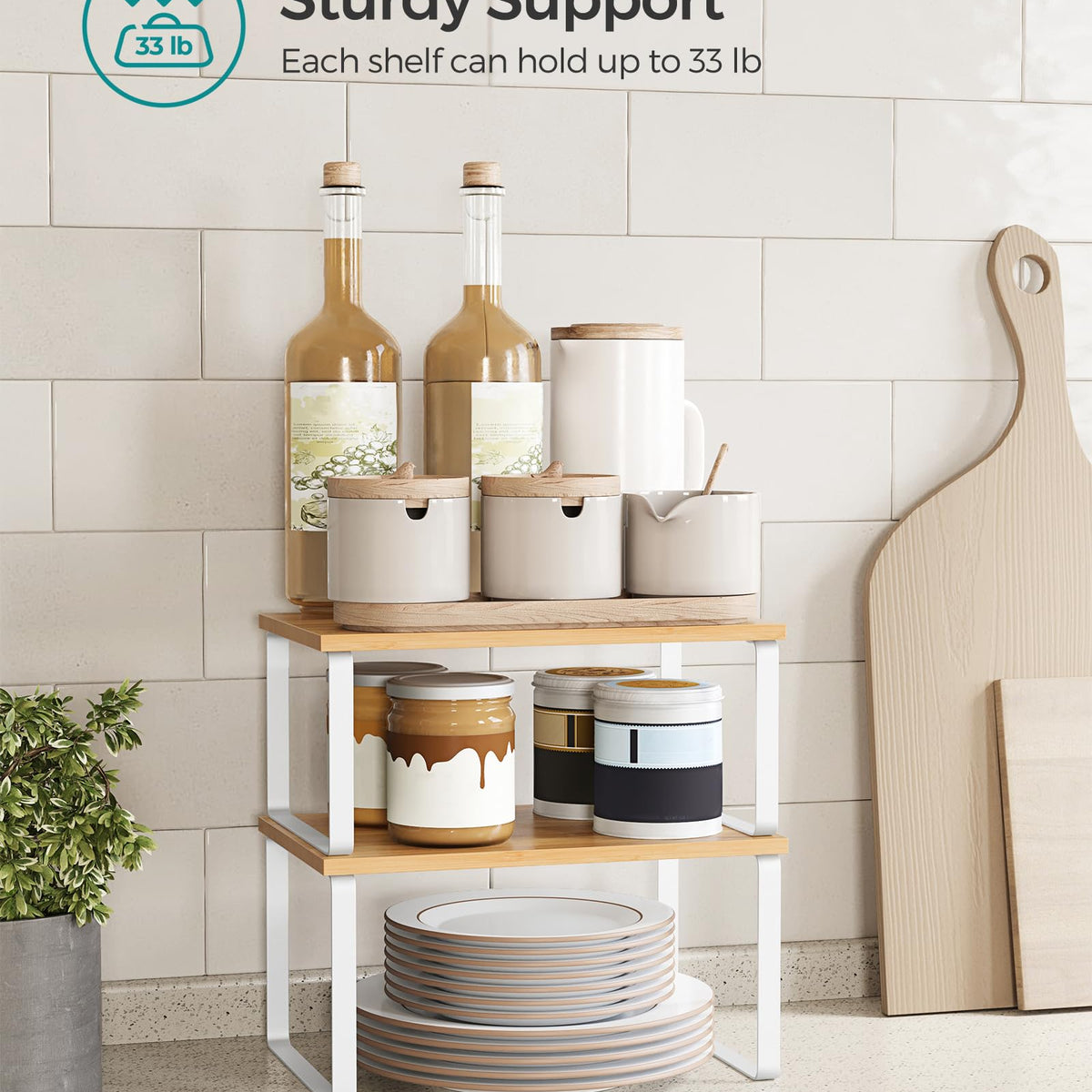Songmics Cabinet Organizer Shelf, Set Of 2 Kitchen Counter Shelves, Ki ...