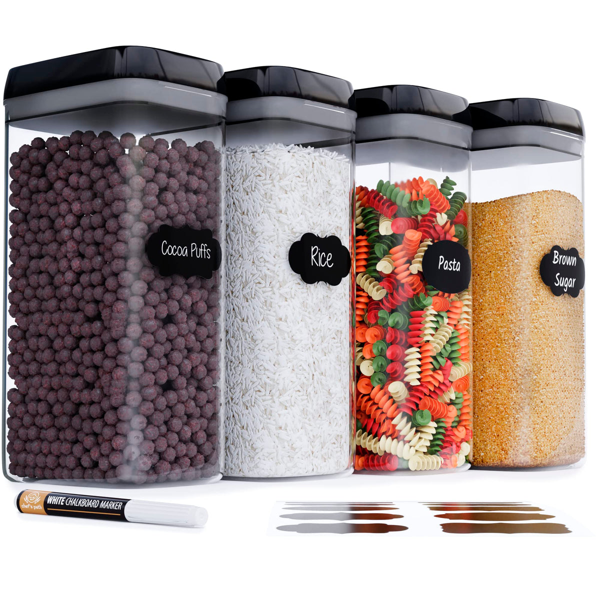 Chefs Path Airtight Food Storage Boxes with Labels - Kitchen Storage ...