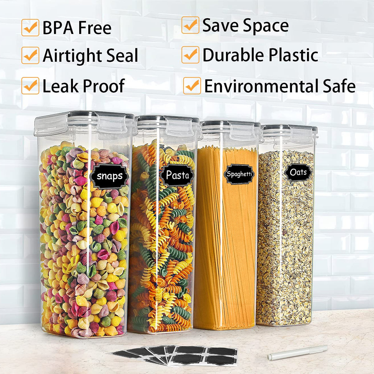 Wildone Airtight Food Storage Containers Set Of 9 Bpa Free Cereal & Dr ...