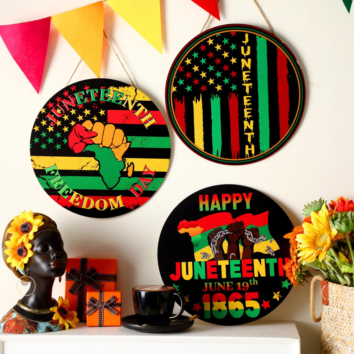 3 Pcs Juneteenth Decoration 12 Inch Juneteenth Wooden Door Sign Africa ...
