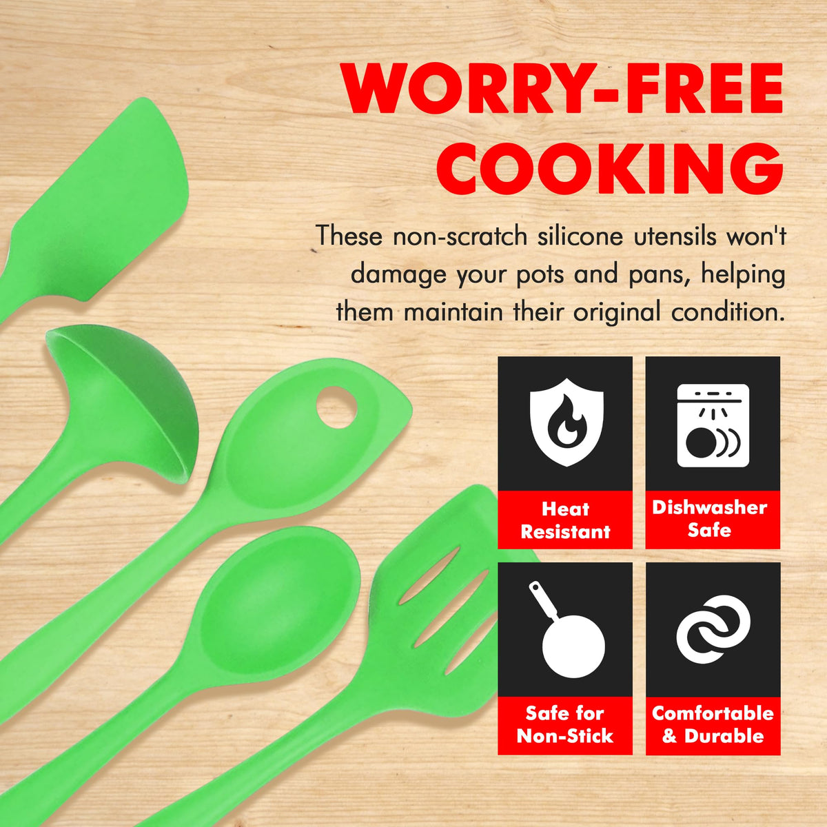 Chef Craft Premium Silicone Kitchen Tool And Utensil Set, 5 Piece, Gre ...
