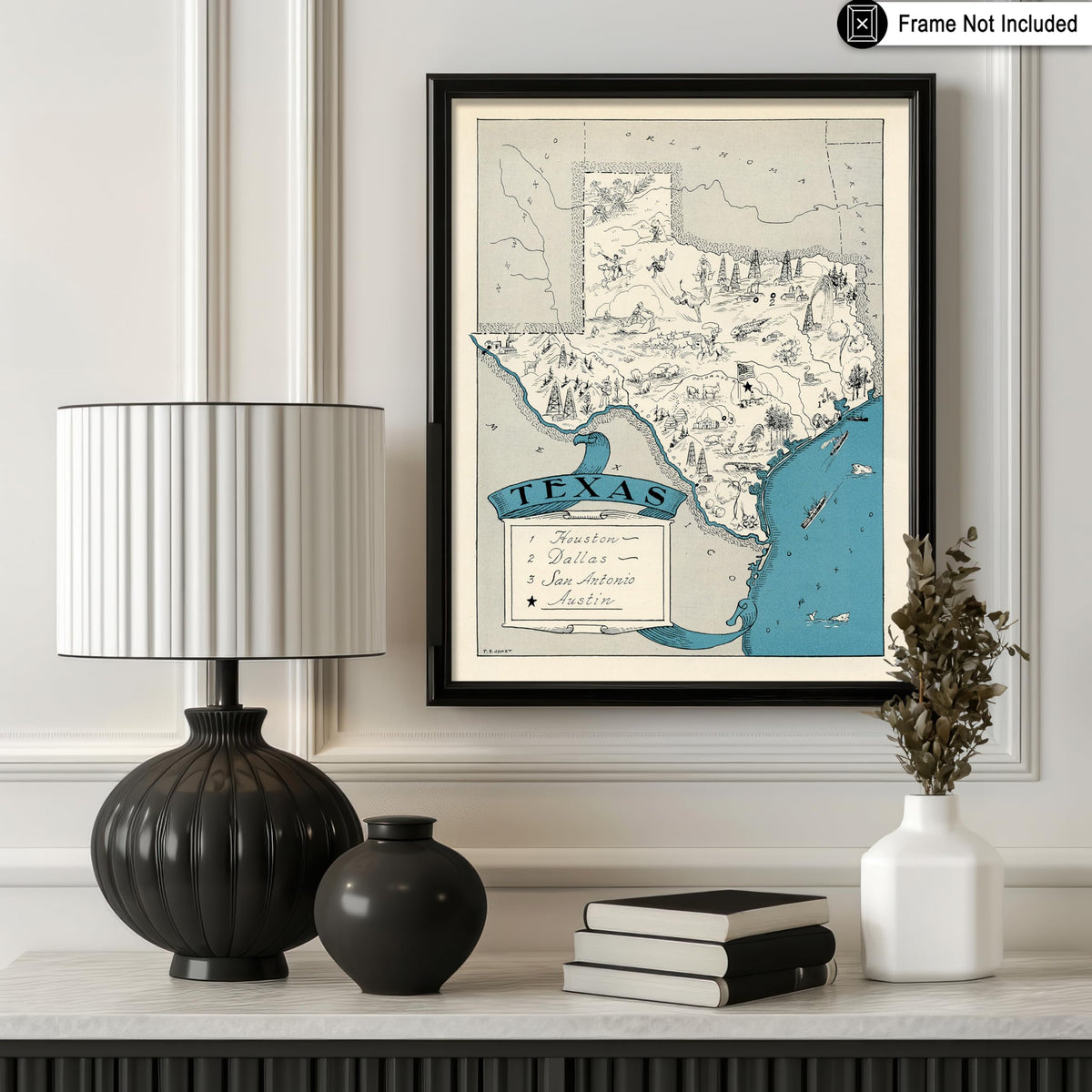 Poster Master Vintage Map Poster - Retro Texas Map Print - Texas State ...