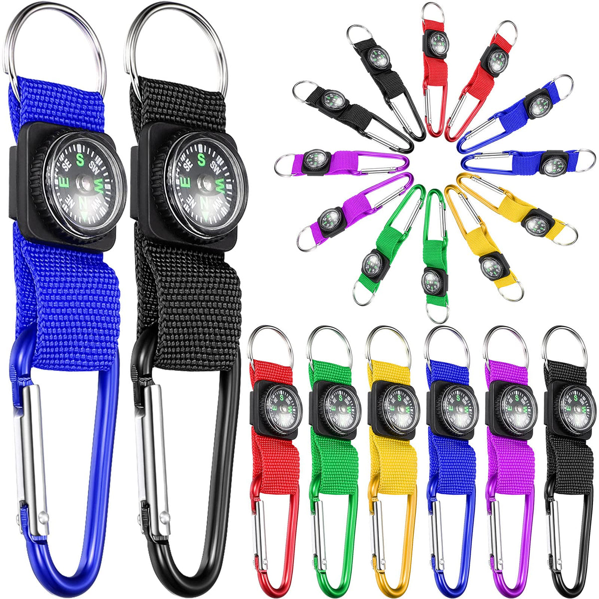 36 Pieces Compass Keychain Bulk Carabiner Belt Clips Adventure Explore ...