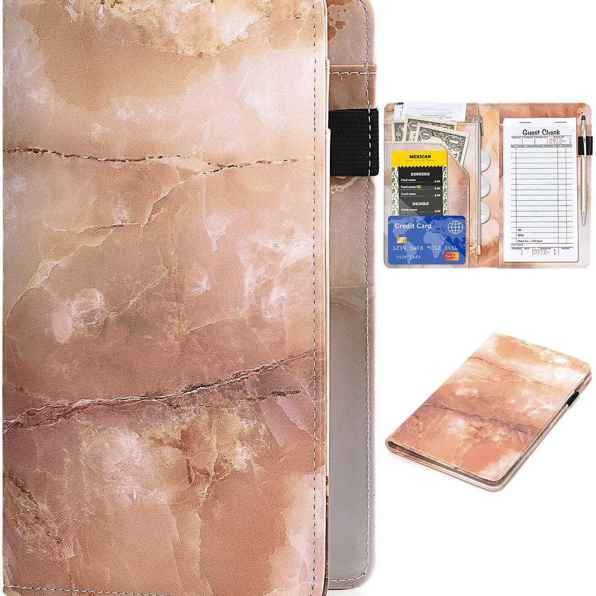 Server Books For Waitress - Marble Texture Leather Waiter Book Server ...