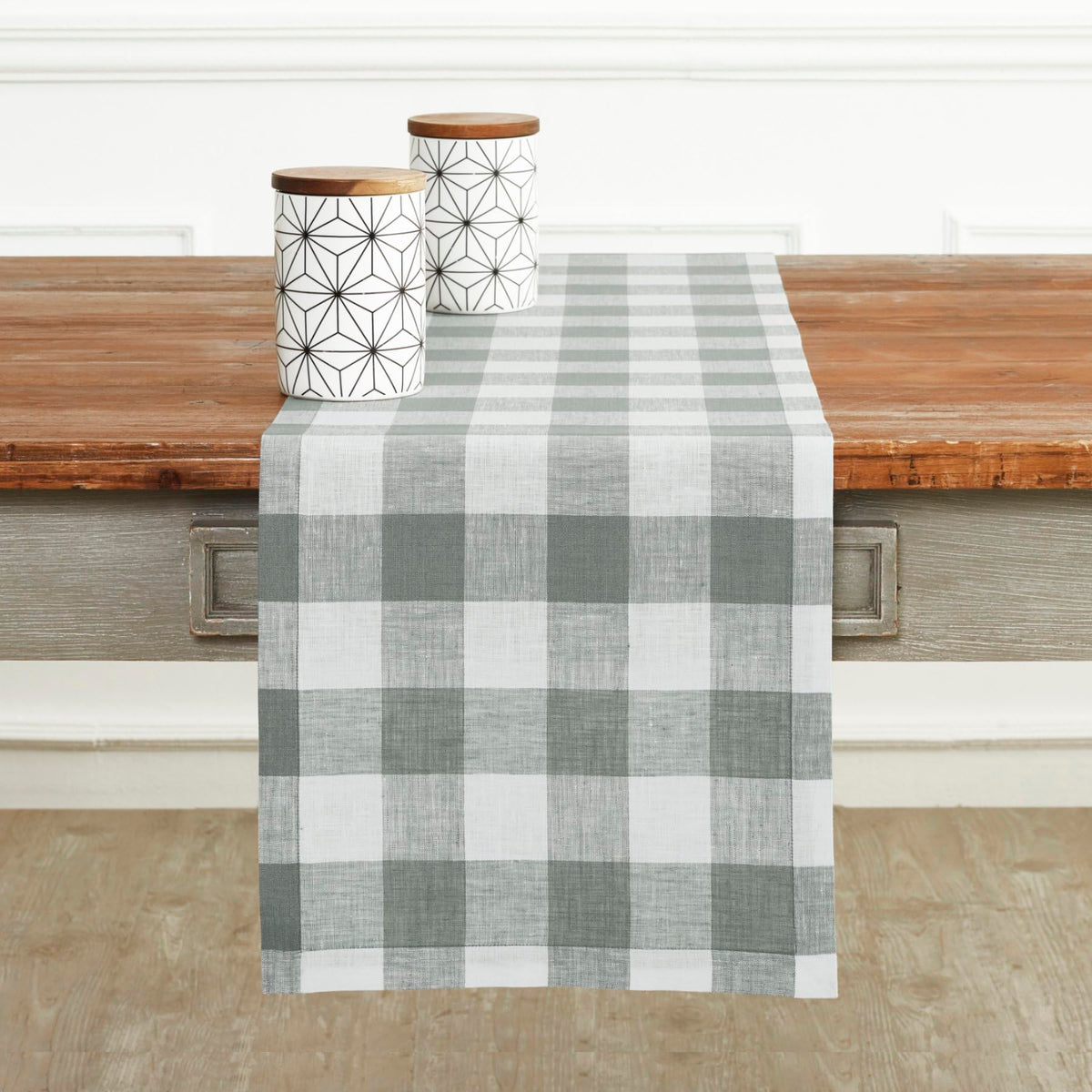 Solino Home Linen Check Table Runner 108 Inches Long - 100% Pure Linen ...