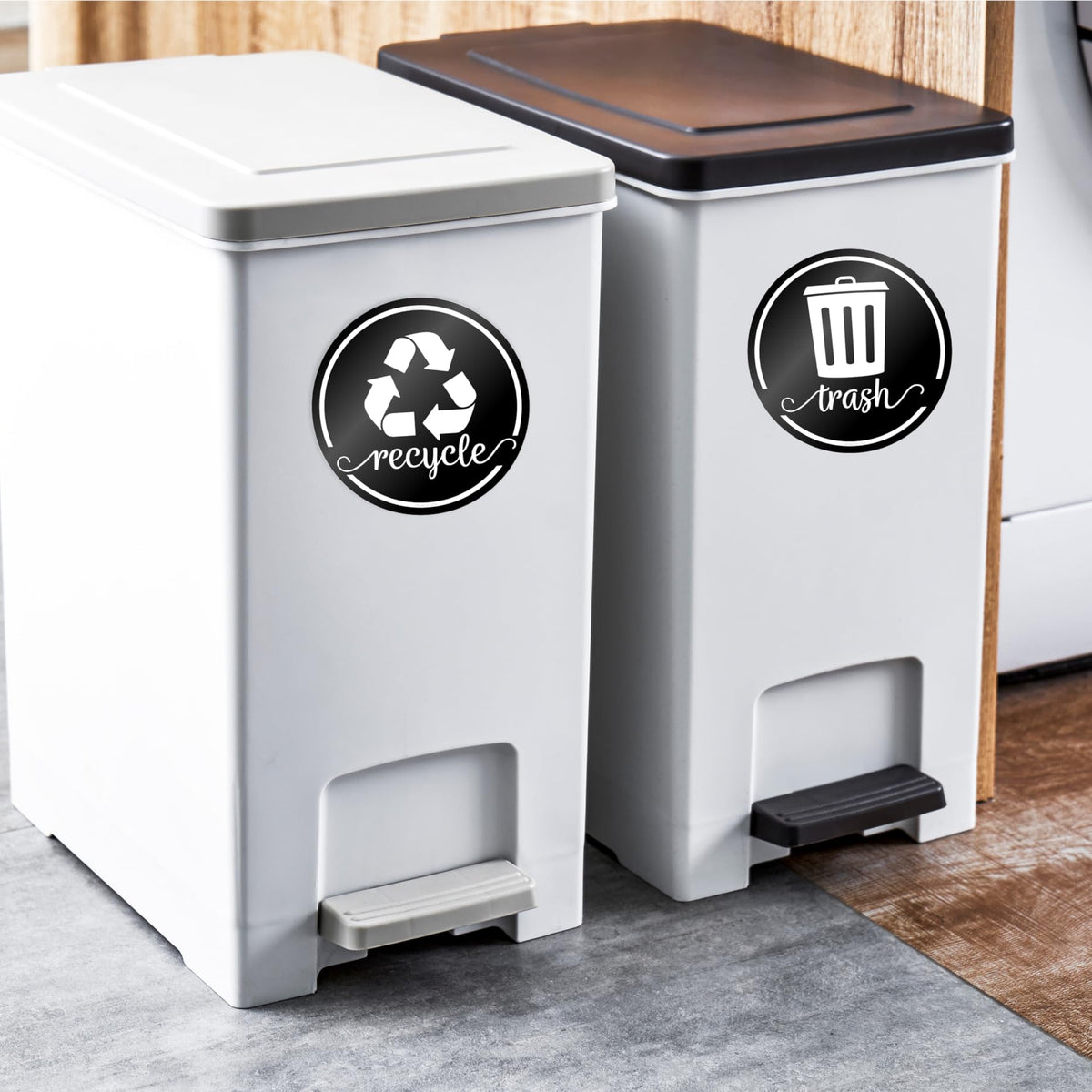 Modern Recycling Stickers For Trash Can, 3.5'' Trash And Recycle Stick ...