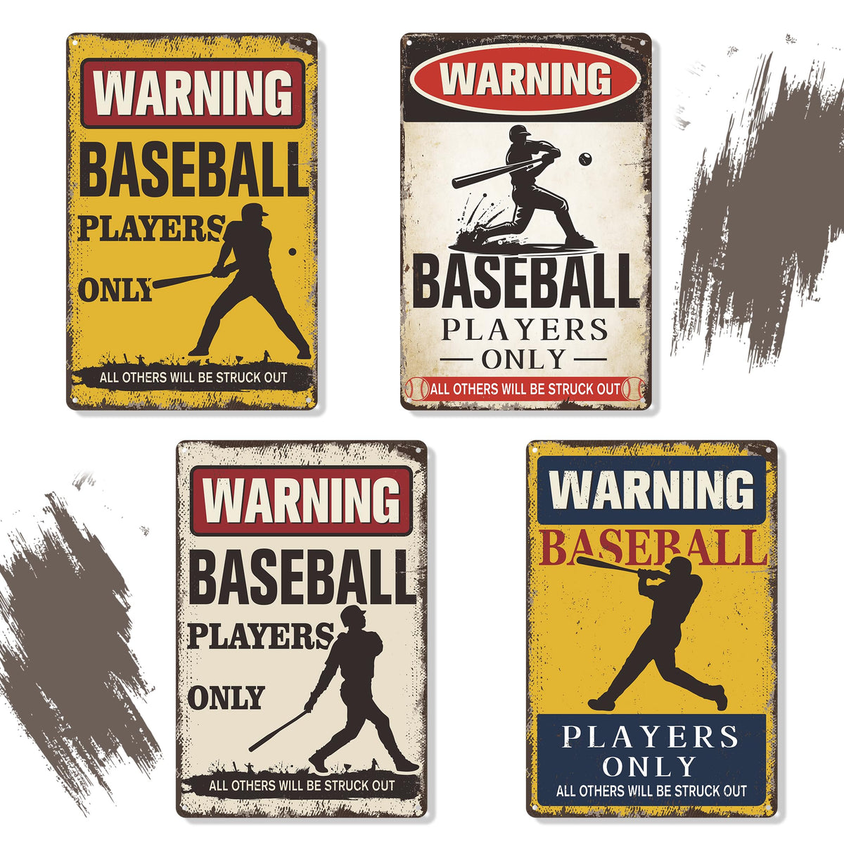 4 Pcs Vintage Baseball Players Only Warning Signs, Boys Bedroom Decor ...