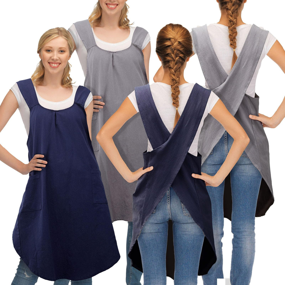 2 Pack Japanese Linen Cross Back Aprons Kitchen Cooking Aprons For Wom ...