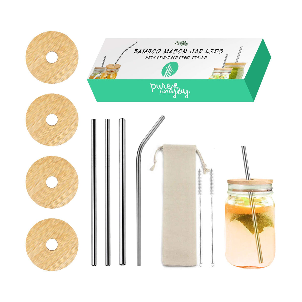 Pureandjoy 10 Pack Regular Mouth Bamboo Mason Jar Lid Set With Stainle ...