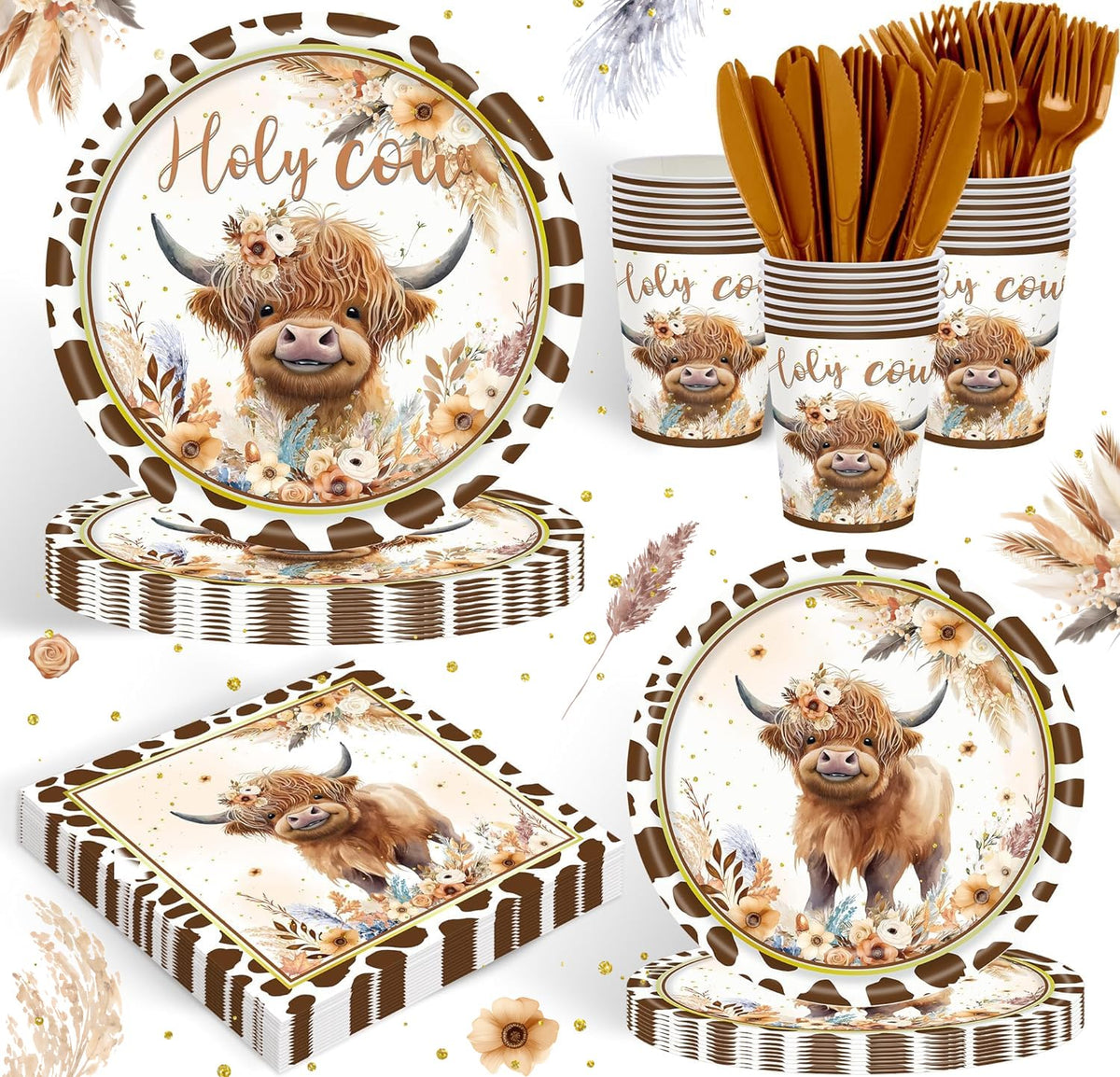 120Pcs Boho Highland Cow Party Supplies For Boys Girls Holy Cow Highla ...