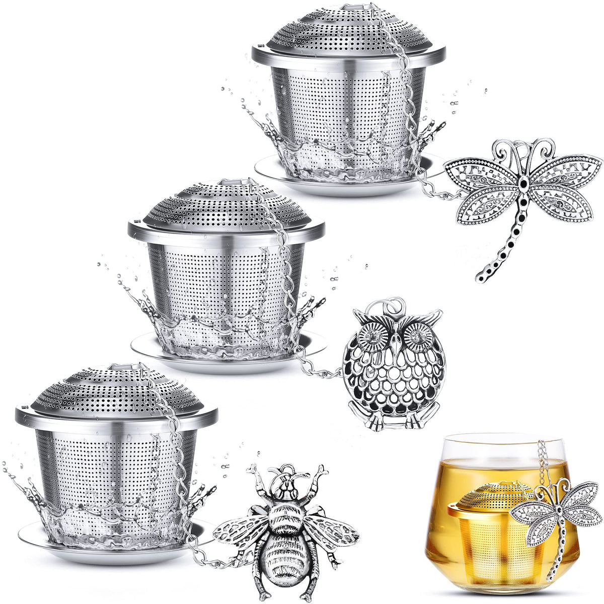 CHENGU Stainless Steel Tea Infusers Set - 3 Loose Leaf Steepers with D ...
