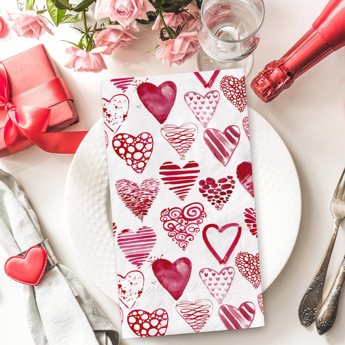 Anydesign 80 Sheet Valentines Day Guest Napkins Watercolor Pink Heart ...