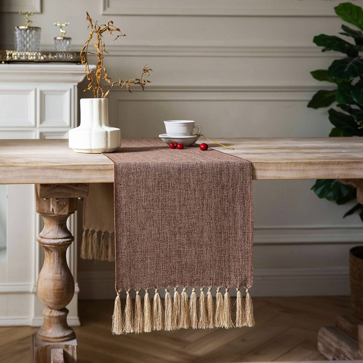 Zeemart Brown Table Runners 36 Inches Long, Burlap Linen Style Rustic ...