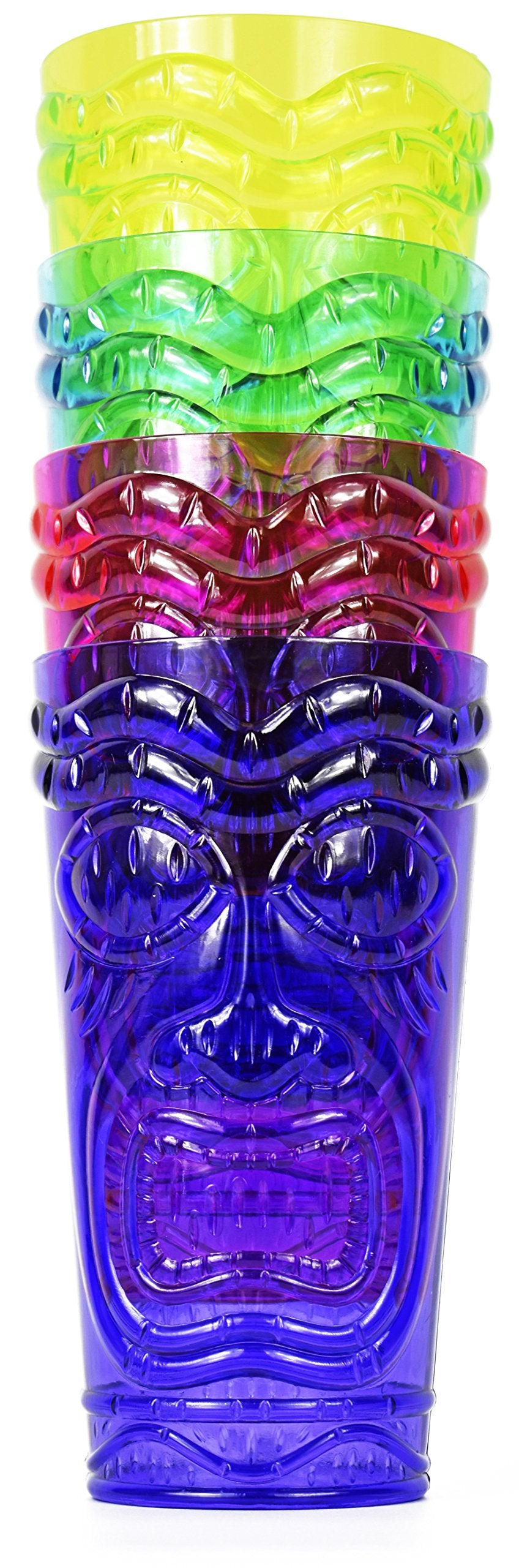 Black Duck Brand Tiki Cups Set of 4, 18 oz BPA-Free Drinkware, Bright ...