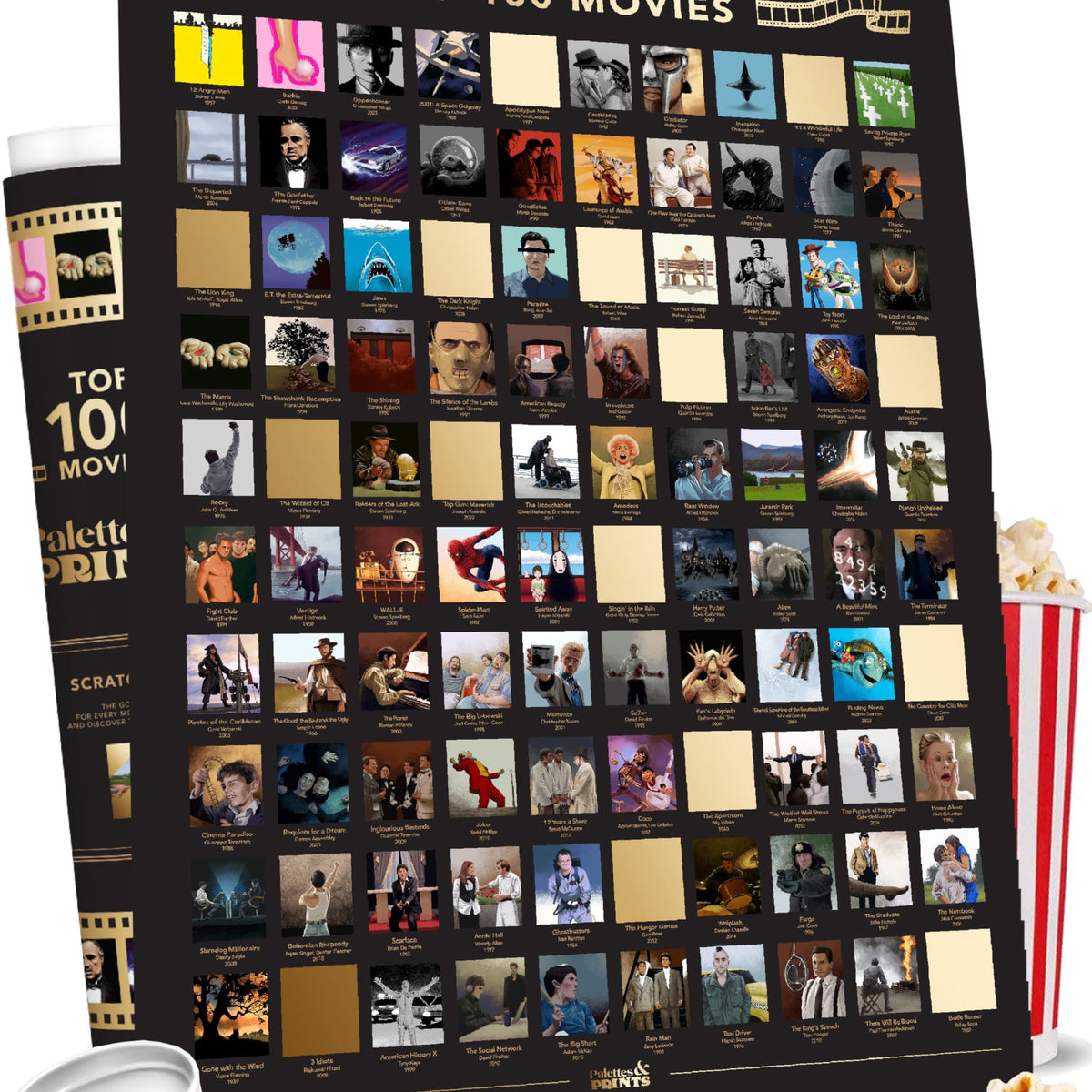 Premium Top 100 Movies Scratch Off Poster - Stunning Art By Hand With ...