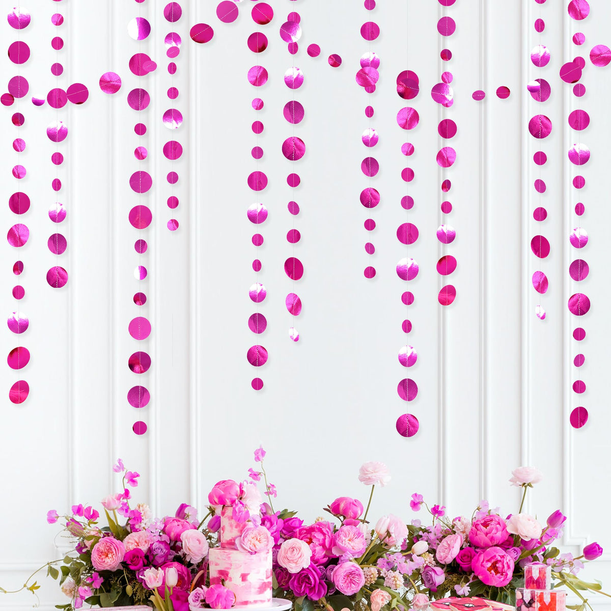 Hot Pink Party Decorations Circle Dots Garland Metallic Rose Pink Hang ...