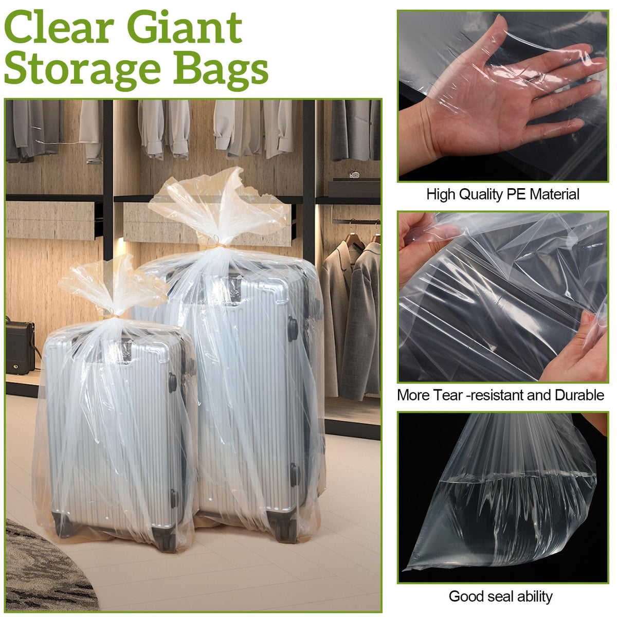 Fainne 10 Pack Extra Large Clear Plastic Storage Bags 55 x 67 Inch 3.9 ...
