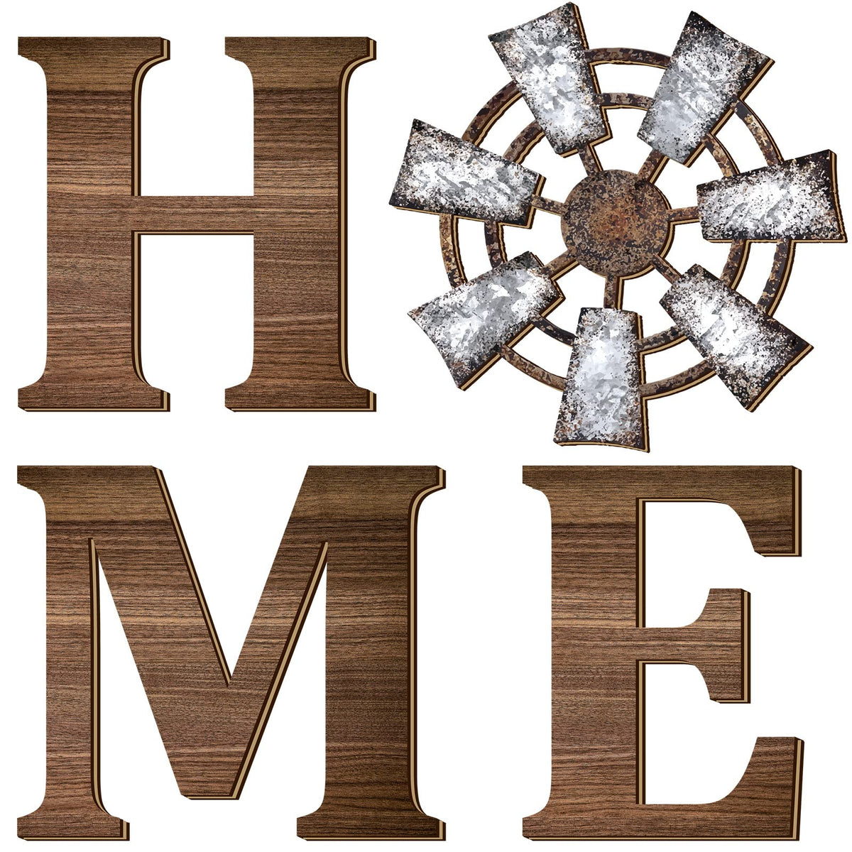 Qunclay 4 Pcs Windmill Wall Decor Wooden Home Letters Decoration Rusti ...
