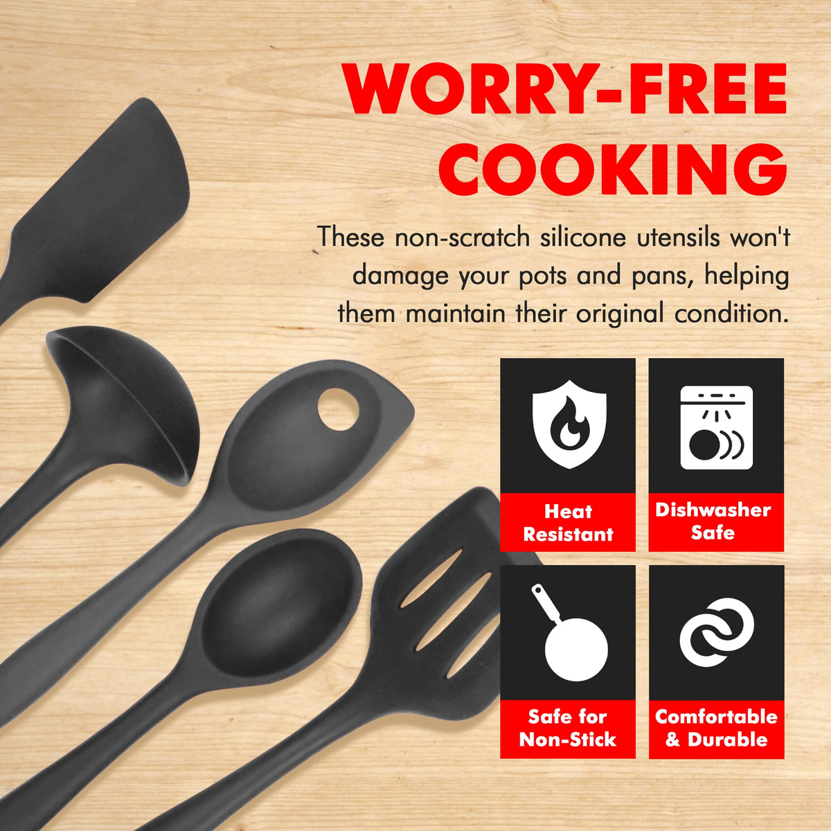 Chef Craft Premium Silicone Kitchen Tool And Utensil, 5 Piece Set, Bla ...