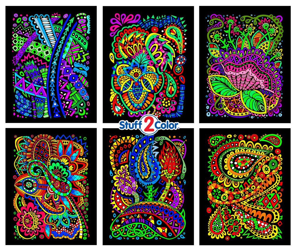Tangles - 6 Pack Of Fuzzy Velvet Coloring Posters For Adults, Kids, To ...