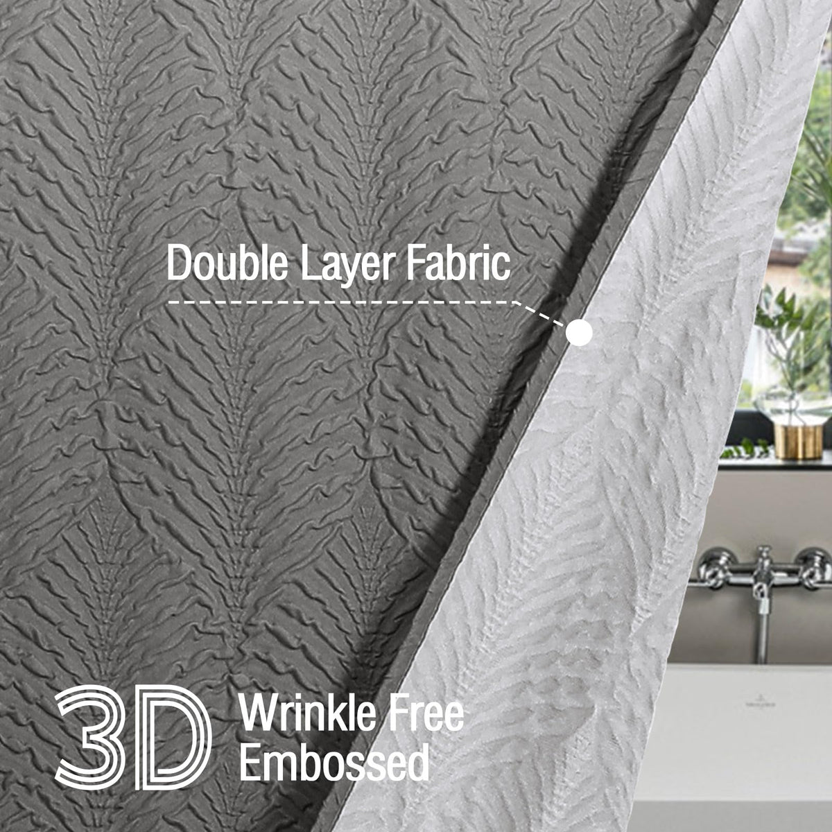 Gibelle Ombre Grey Shower Curtain For Bathroom, 3D Embossed Textured F ...