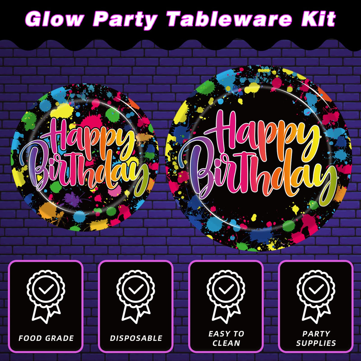 Kepeel 96 Pcs Neon Party Plates Glow Birthday Party Supplies Disposabl ...