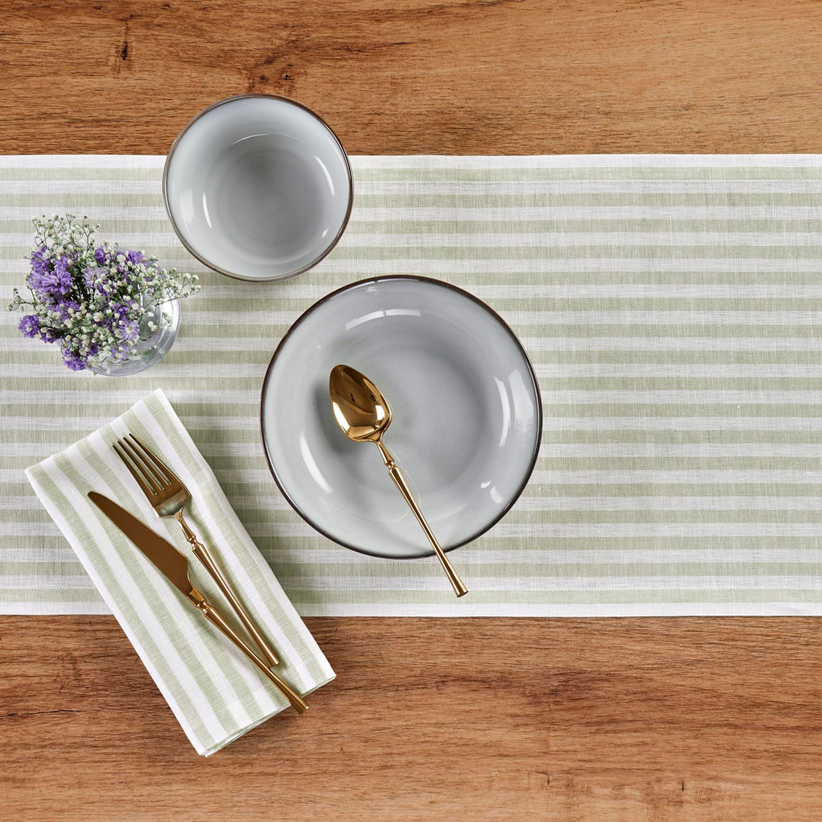 Solino Home Stripe Linen Table Runner 60 Inch - 100% Pure Linen Sage A ...