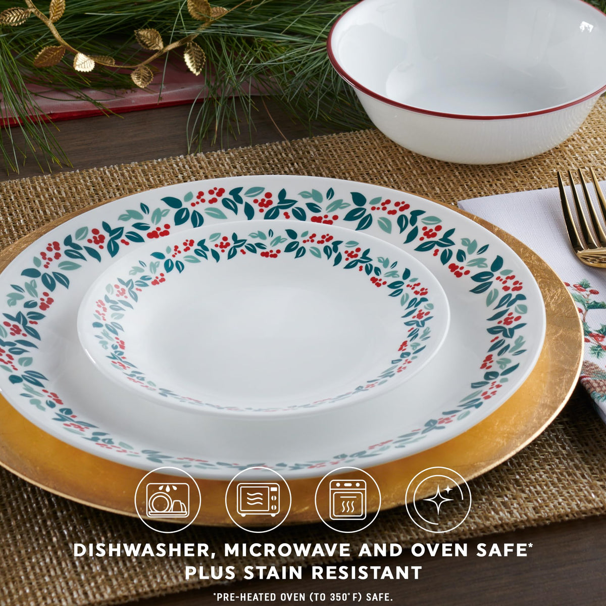 Corelle Vitrelle 18-Piece Christmas Service for 6 Dinnerware Set, Trip ...