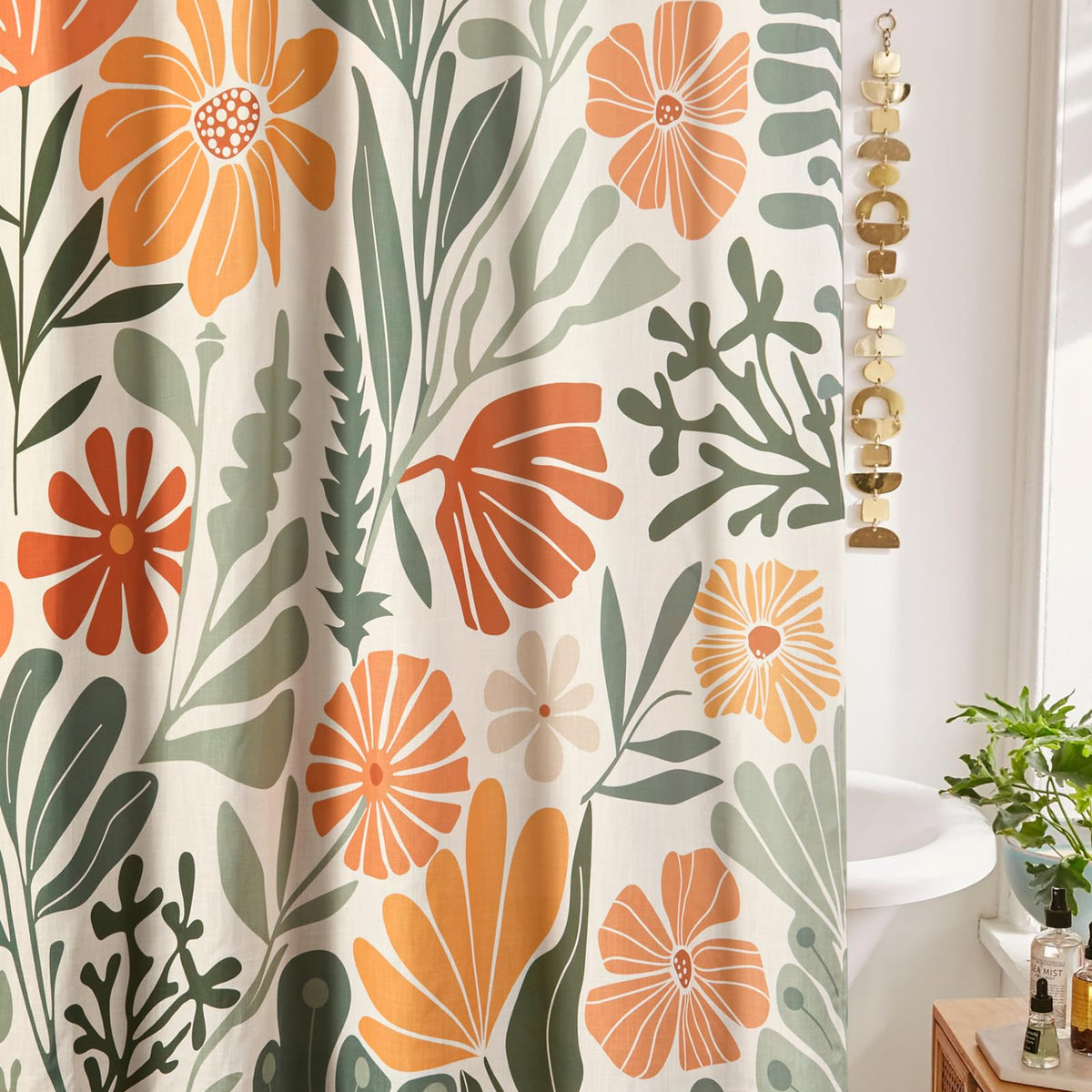 Roomtalks Cute Colorful Floral Faux Linen Shower Curtain For Funky Aes ...
