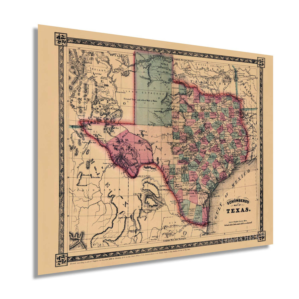 Historix Vintage 1866 Texas Map Poster - 24 X 30 Inch Vintage Texas Ma ...