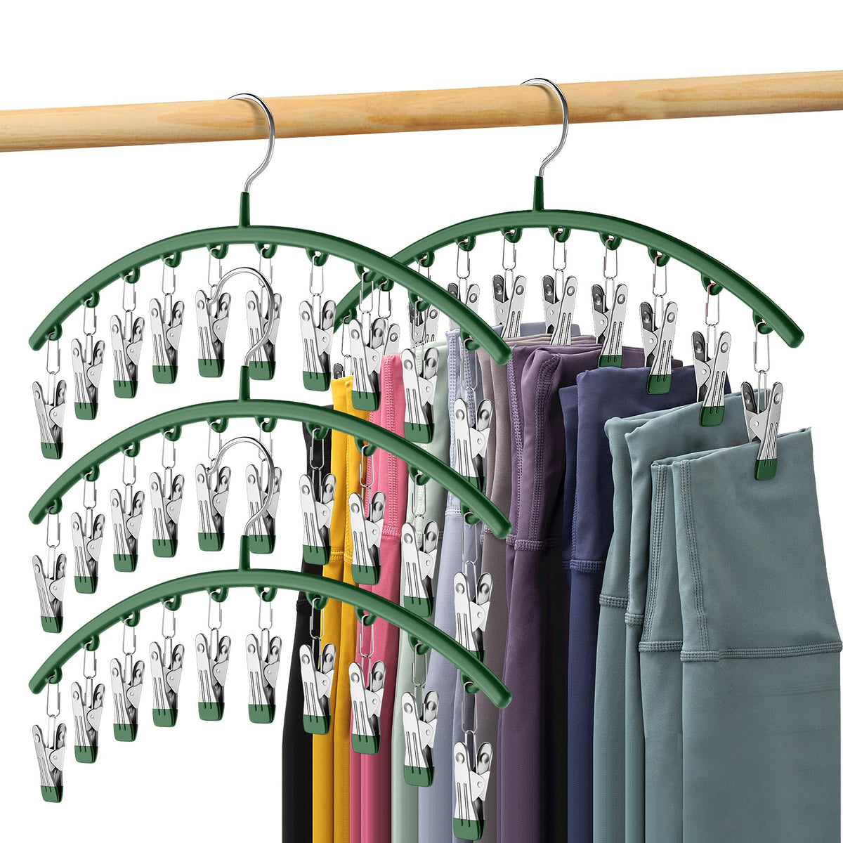 Legging Organizer For Closet, Metal Yoga Pants Hangers 4 Pack W/10 Cli ...