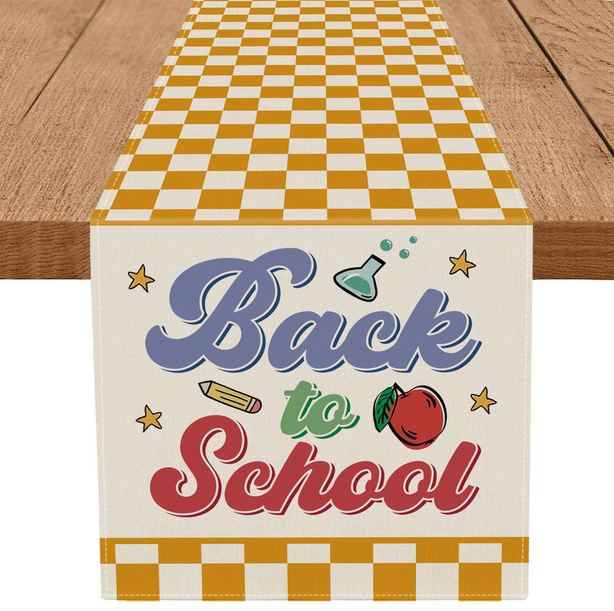 Back To School Table Runner Books Pencil Bufflo Plaid Table Runners St ...