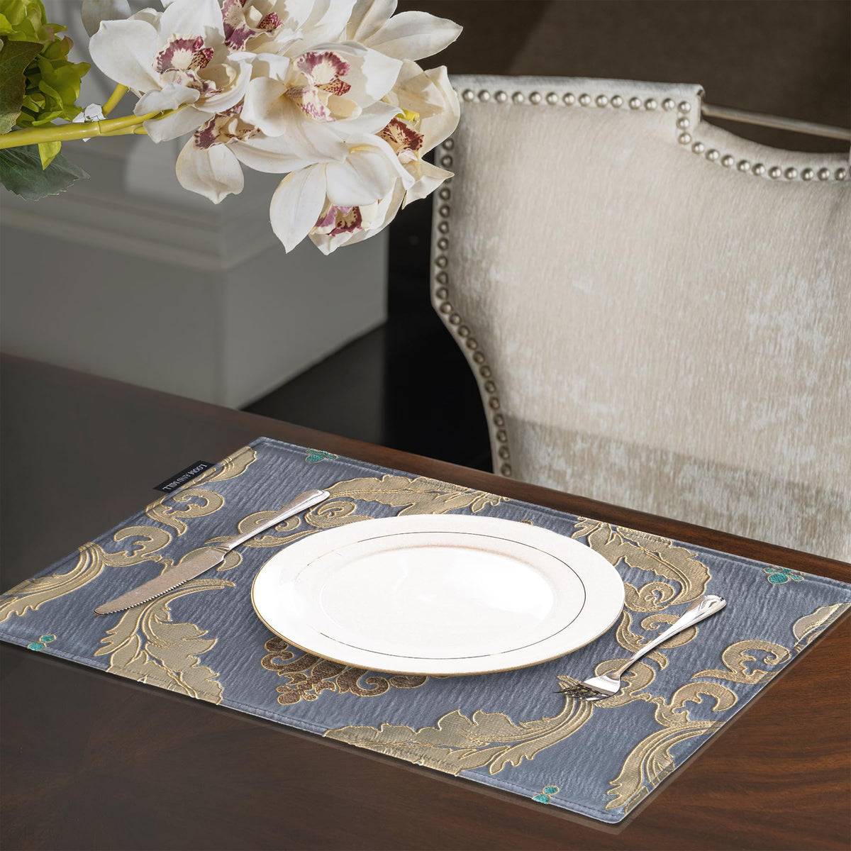 Loom And Mill Luxury Damask Placemats Set Of 6, Traditional Jacquard T ...