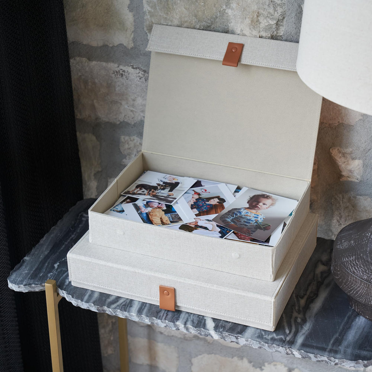 Decorative Photo Storage Boxes With Lids - Set Of 2 Beautiful Linen Or ...