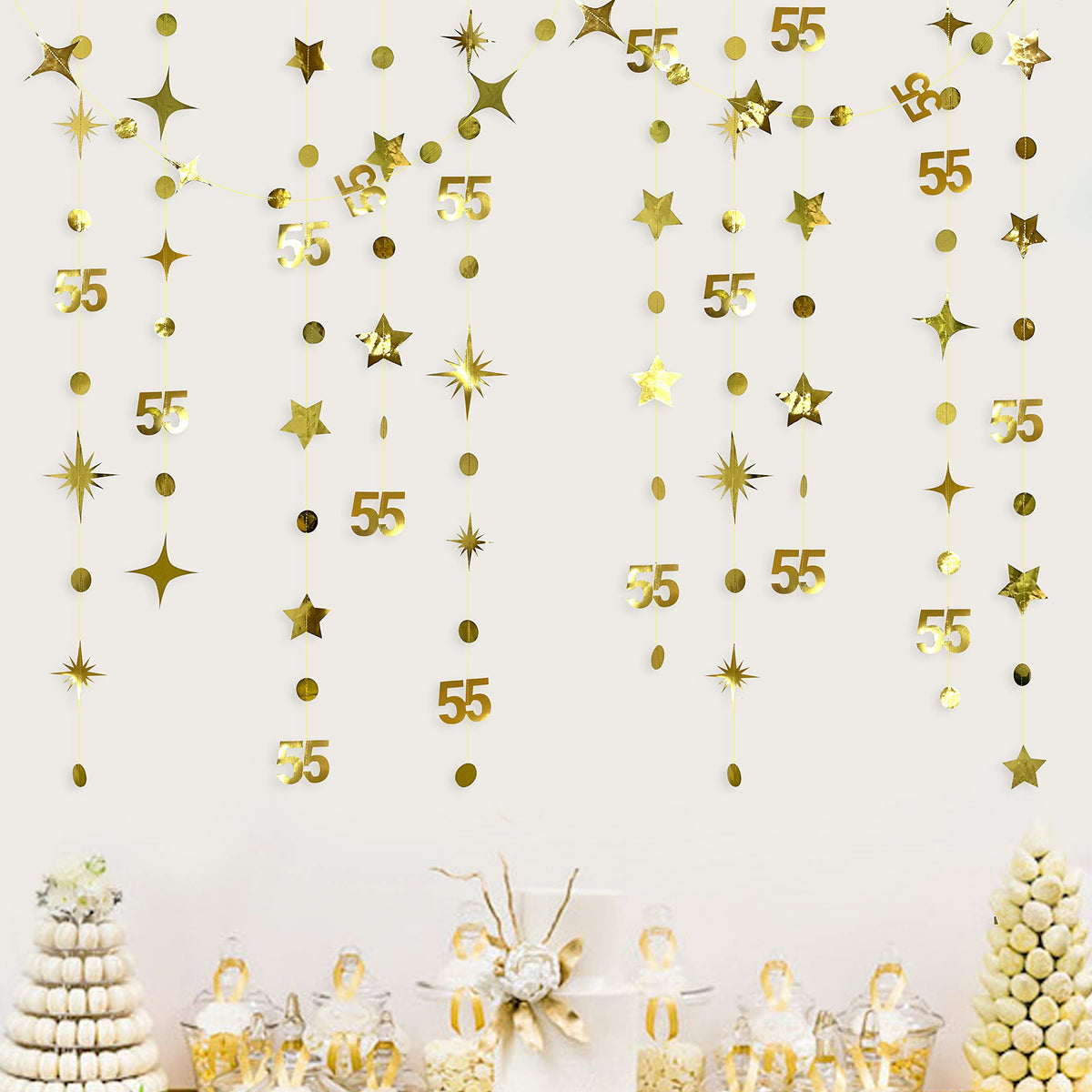 Gold 55th Birthday Decorations Number 55 Circle Dot Twinkle Star Garla ...