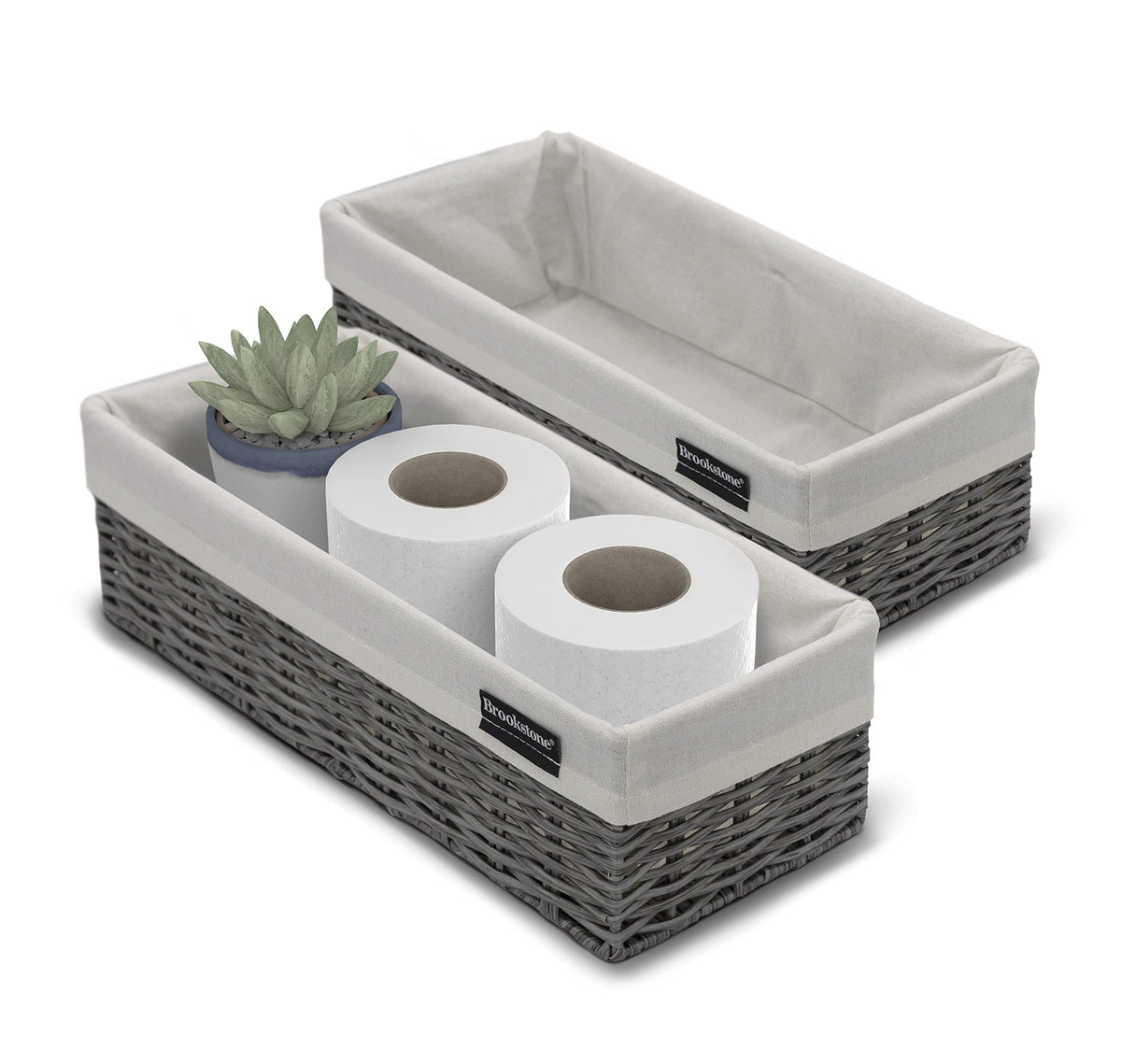 Brookstone [2 Pack Set] Wicker Storage Basket, Boho Organization And S ...