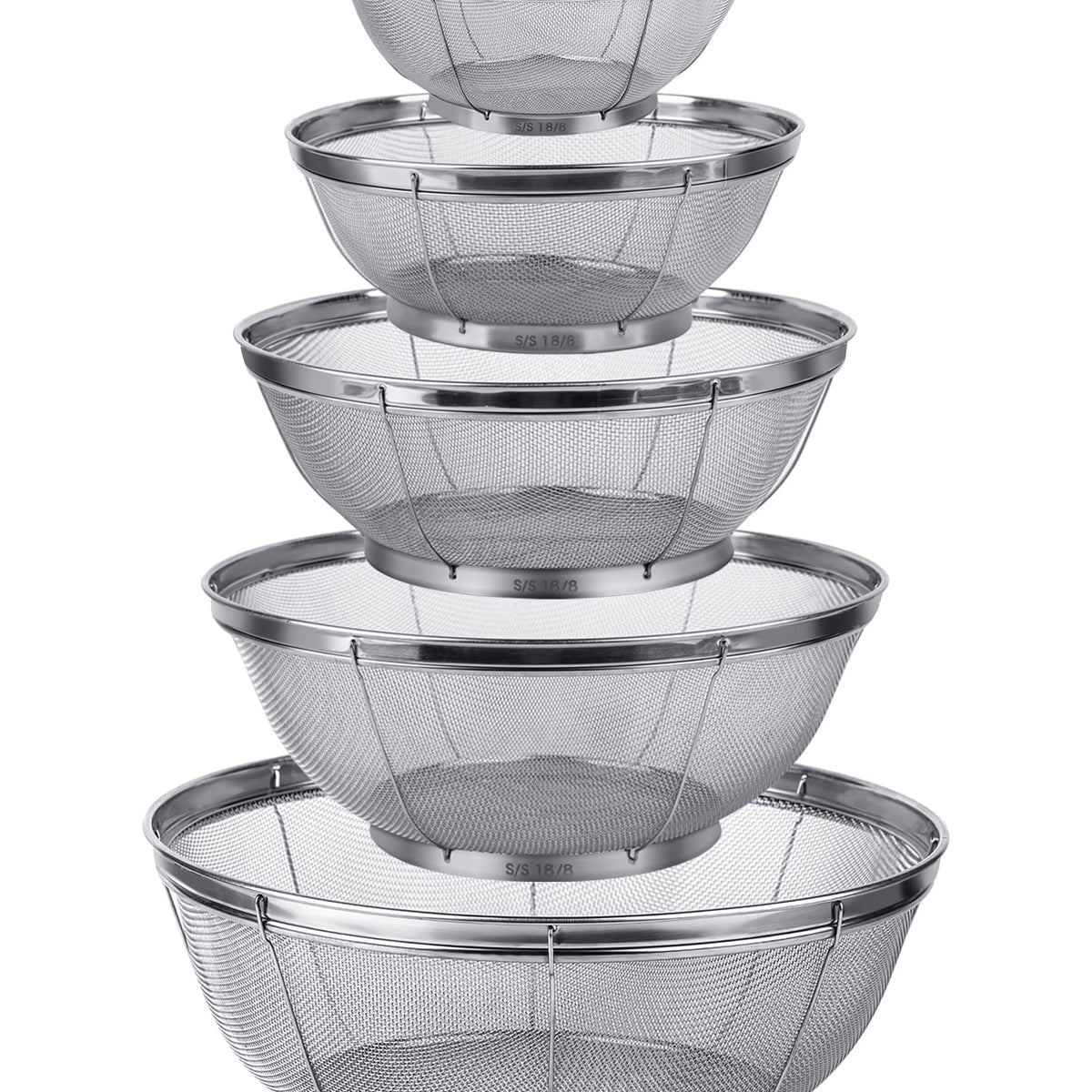 5 Pack Strainers For Kitchen, 18/8 Stainless Steel Colander, Fine Mesh ...