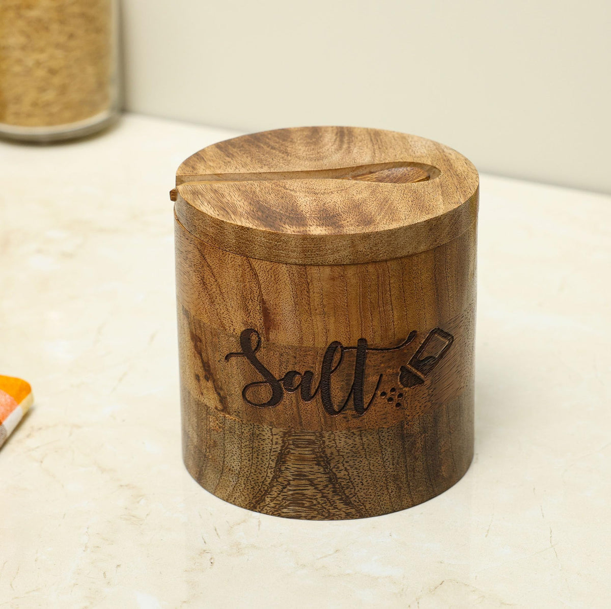Dudki Wooden Salt Box With Magnetic Lid With Attached Spoon On Top| Ro – Homenkitchenshop