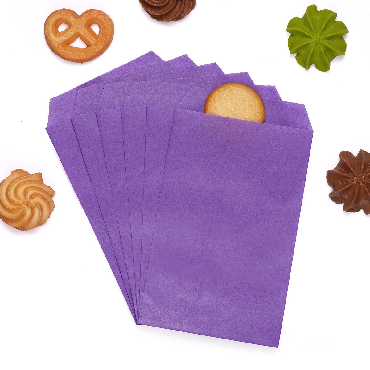 Lavender Purple Flat Greaseproof Paper Cookie Bags 4X6 For Bakery Trea ...