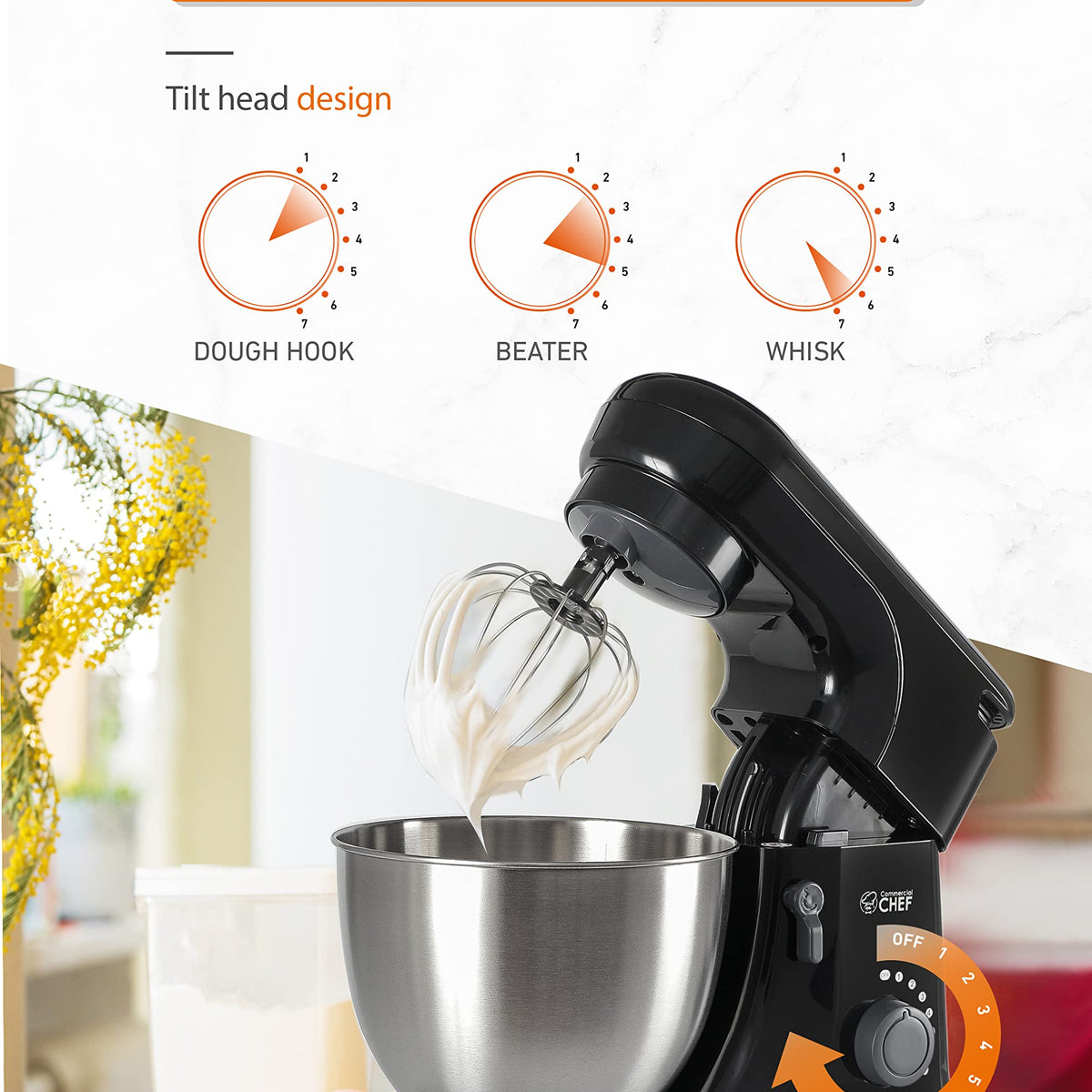 Commercial Chef Electric Stand Mixer 4.7 Quart, 7 Speed Settings ...