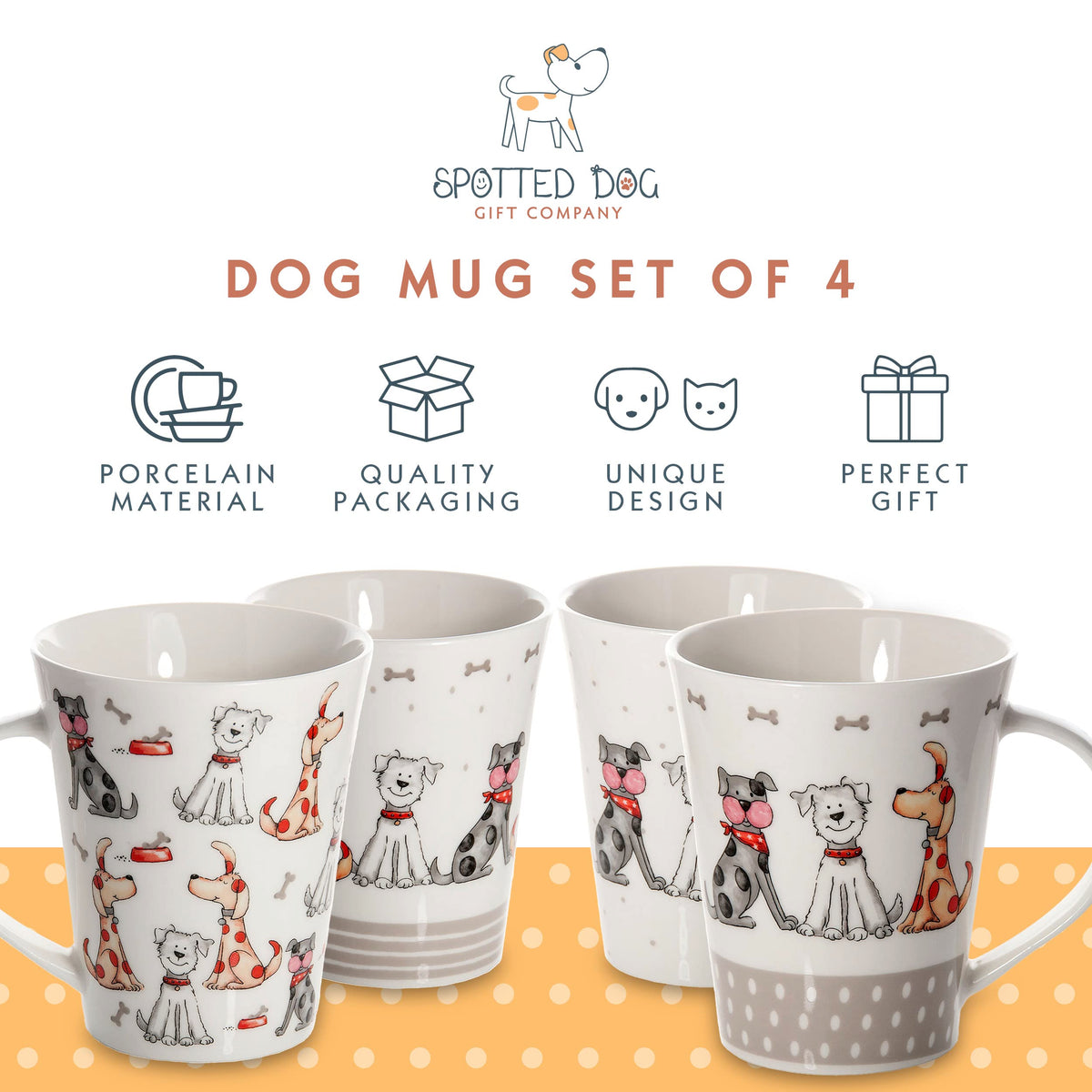 SPOTTED DOG GIFT COMPANY Dog Mugs Set of 4, Multicolor Ceramic Tea Cup ...