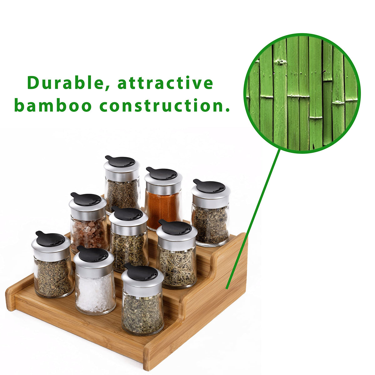 Seville Classics Bamboo Premium Wood 3-Tier Step Shelf Spice & Seasoni ...