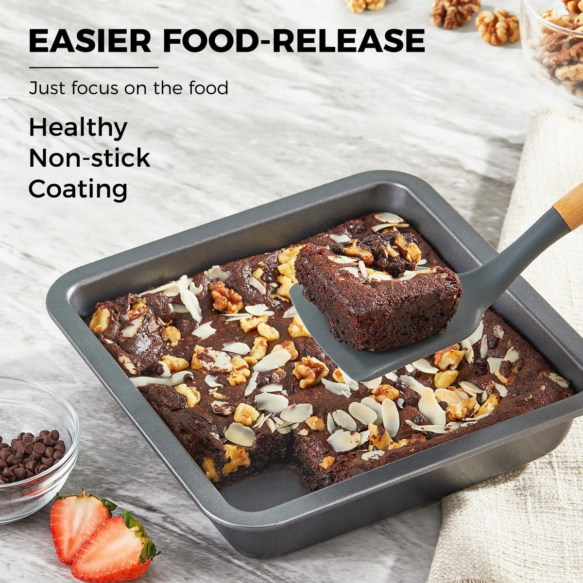 Hongbake 8X8 Cake Baking Pan Set, Nonstick Square Brownie Pans With Wi ...