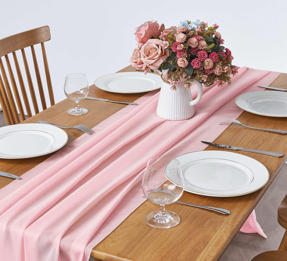 2 Pack 10Ft Blushing Pink Chiffon Table Runner Sheer 29X120 Inch For R ...