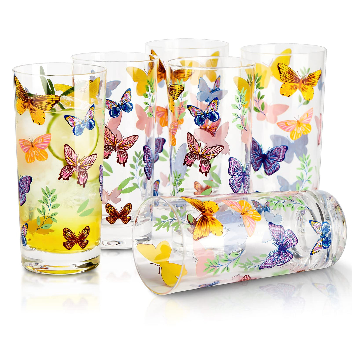 Faircraft Drinking Glasses Set Of 6,Highball Glasses 16Oz,Clear Water ...