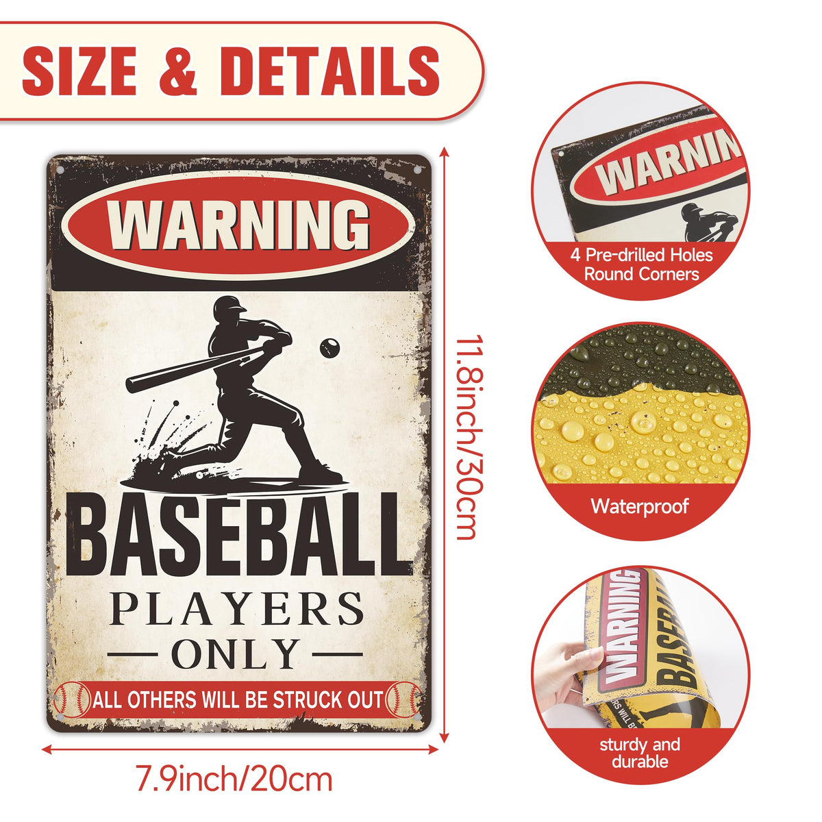 4 Pcs Vintage Baseball Players Only Warning Signs, Boys Bedroom Decor ...