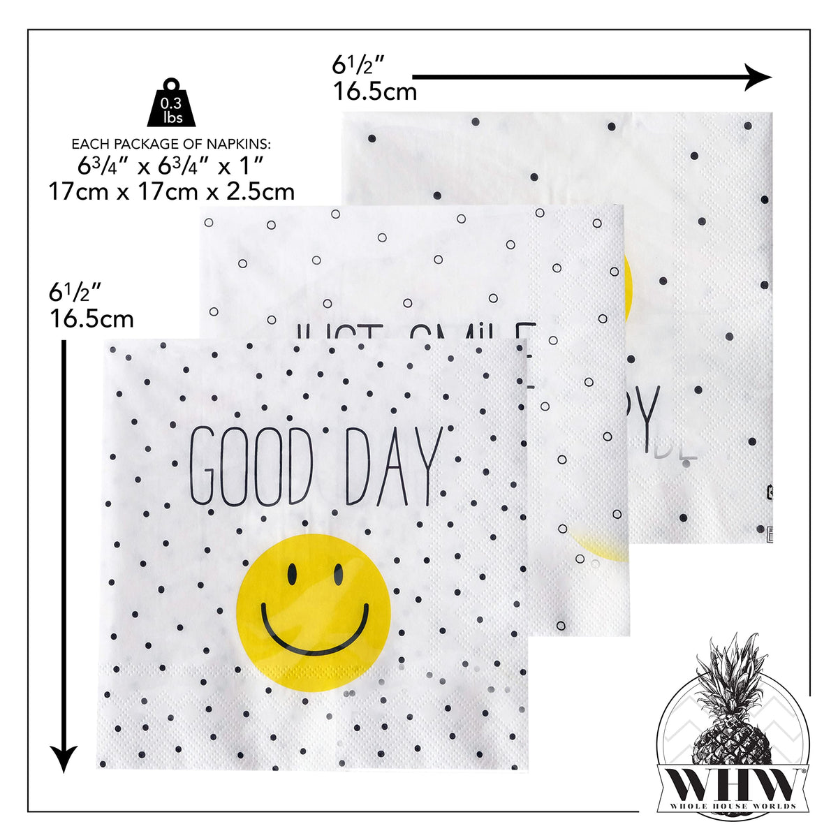 60 Count Smiley Face Party Napkins, 3 Packs Of 20, 3 Ply Paper, Lunche ...