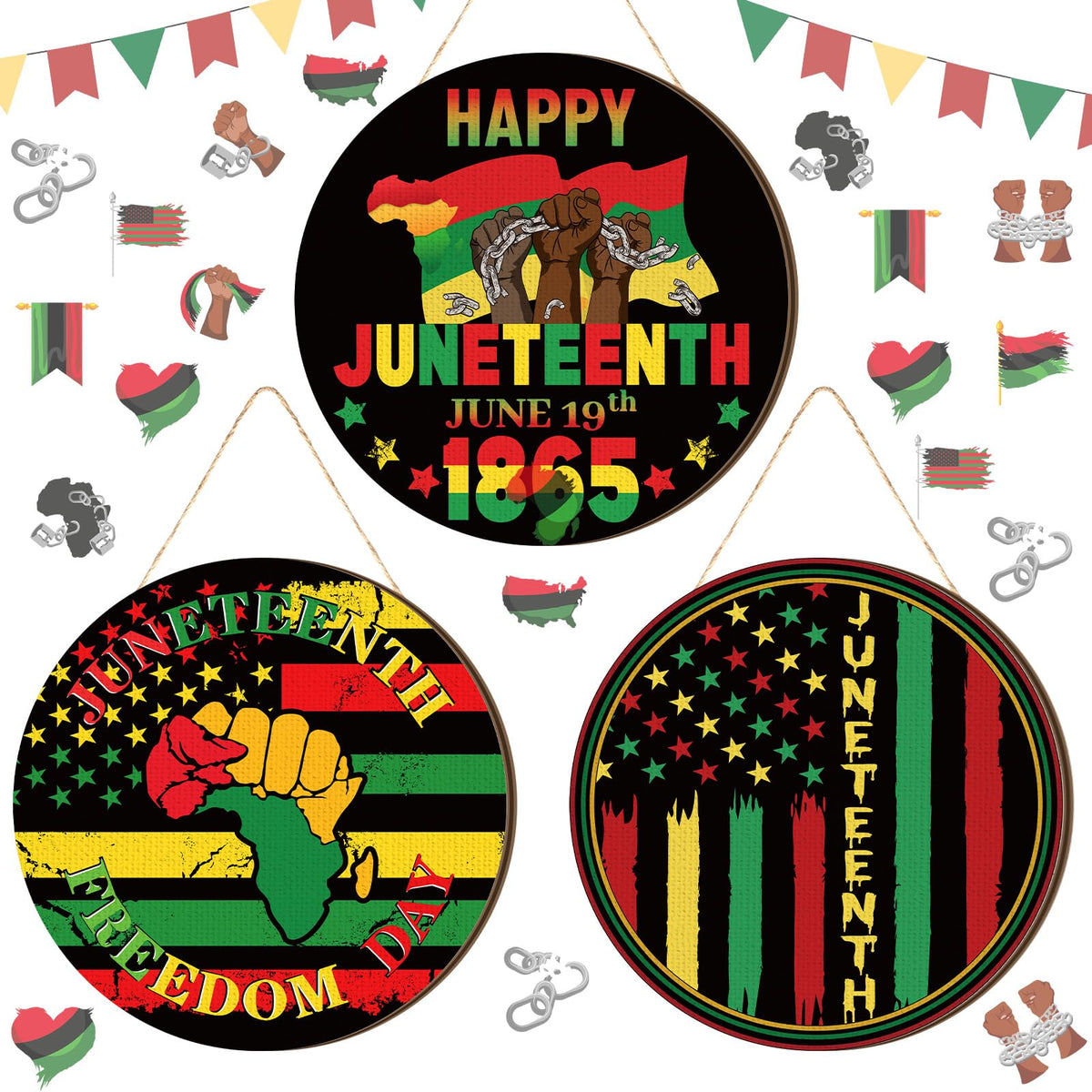 3 Pcs Juneteenth Decoration 12 Inch Juneteenth Wooden Door Sign Africa ...