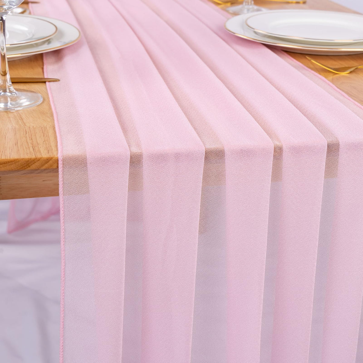 Ruiyok 10Ft Blushing Pink Chiffon Table Runner 30 X 120 Inches Romanti ...