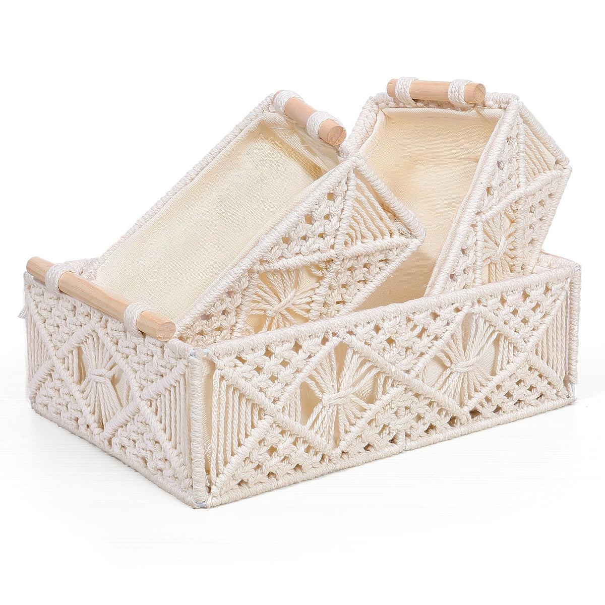 Anminy 3Pcs Macrame Storage Baskets For Organizing Boho Decor Baskets ...